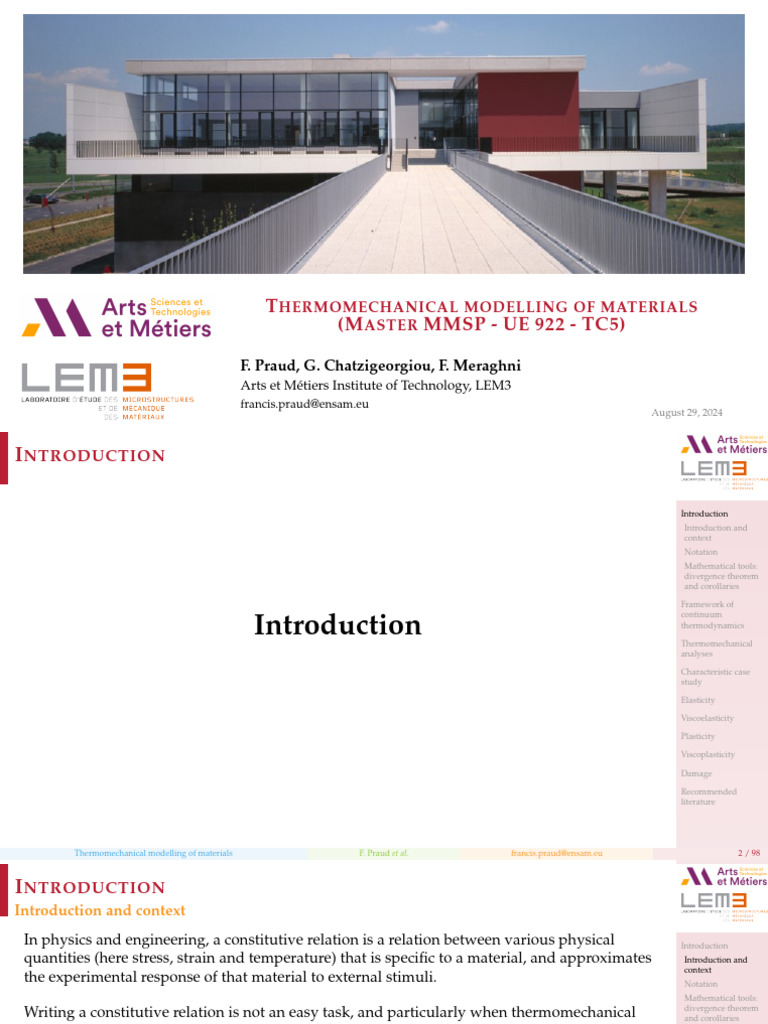 Thermomechanical Modelling of Materials Cours V2!6!29!08!2024 (1) | PDF ...