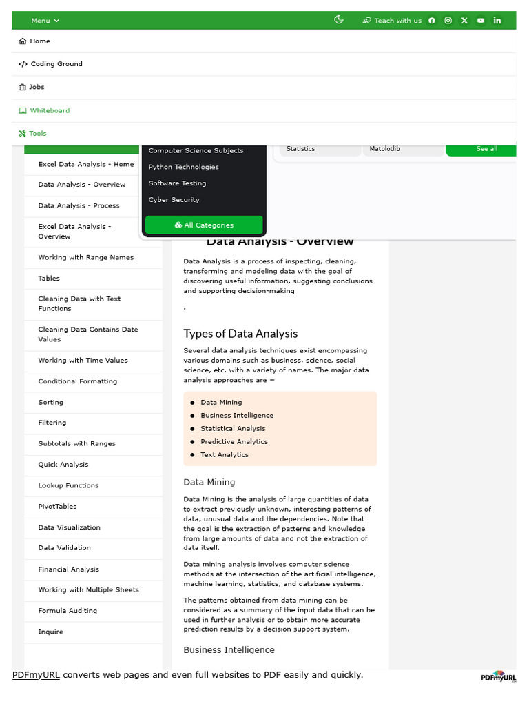 WWW Tutorialspoint Com Excel Data Analysis Excel Data Analysis Quick Guide HTM | PDF | Data ...