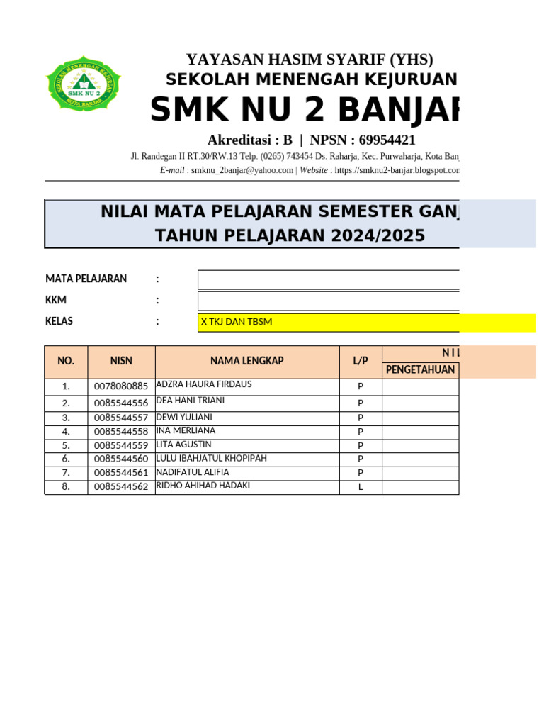 Daftar Nilai Guru Uas Ganjil | PDF