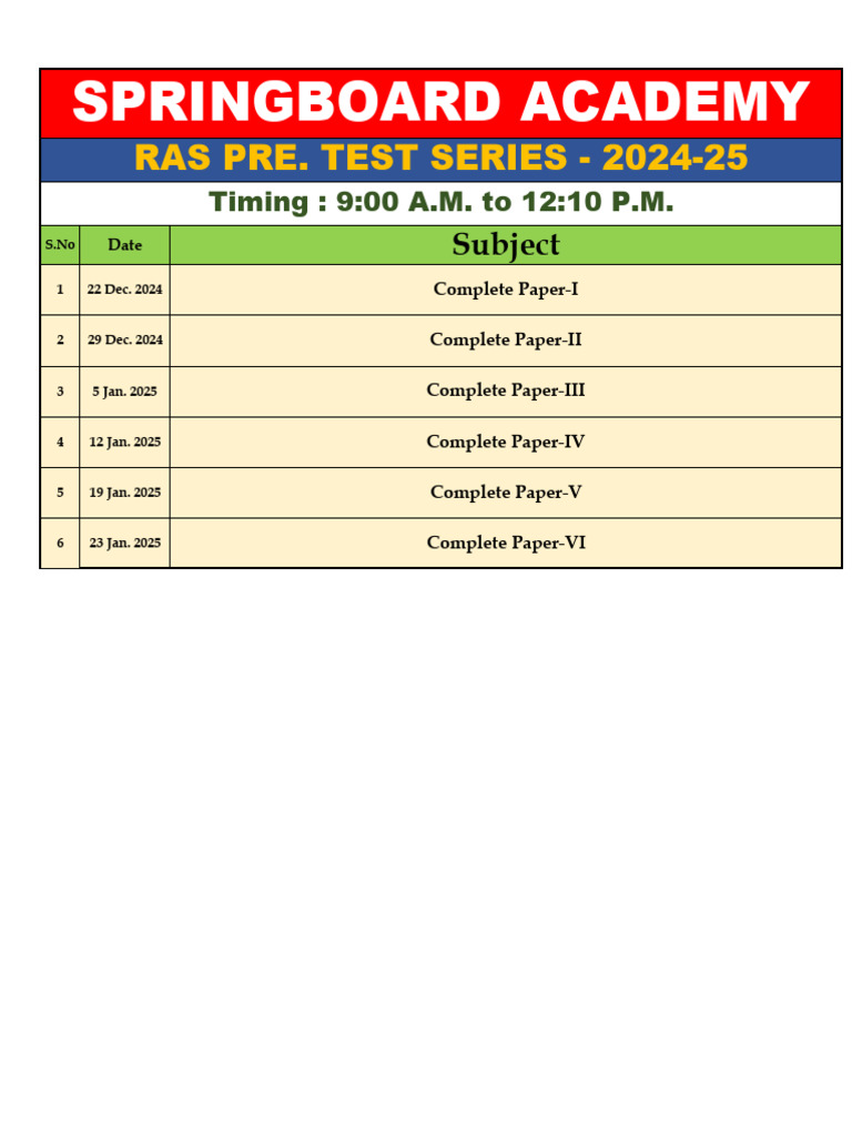 Springboard Academy: Ras Pre. Test Series - 2024-25 | PDF