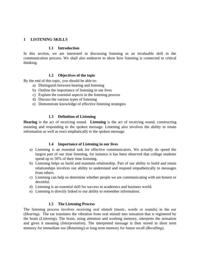 Listening Skills Pdf Memory Attention