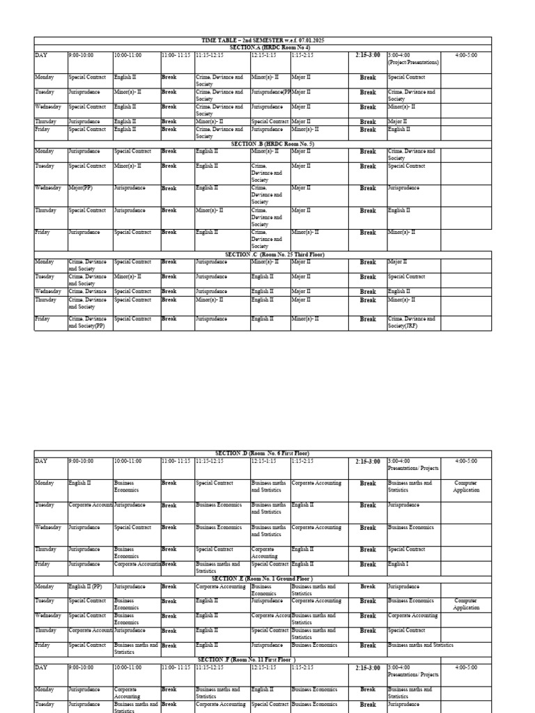 Time Table W.E.F. 07.01.2025 | PDF | Labour Law | Justice