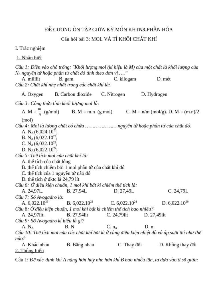 CH.3.TV - Bài 3 Mol Và Ti Khoi Chat Khi - KHTN8 KNTT B 2.VT | PDF