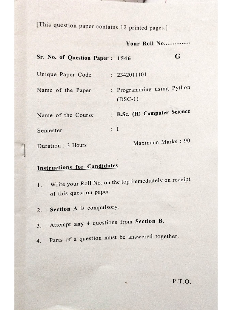 Question Paper Python Sem1 Krishna Gupta | PDF Question Paper Python Sem1 Krishna Gupta | PDF