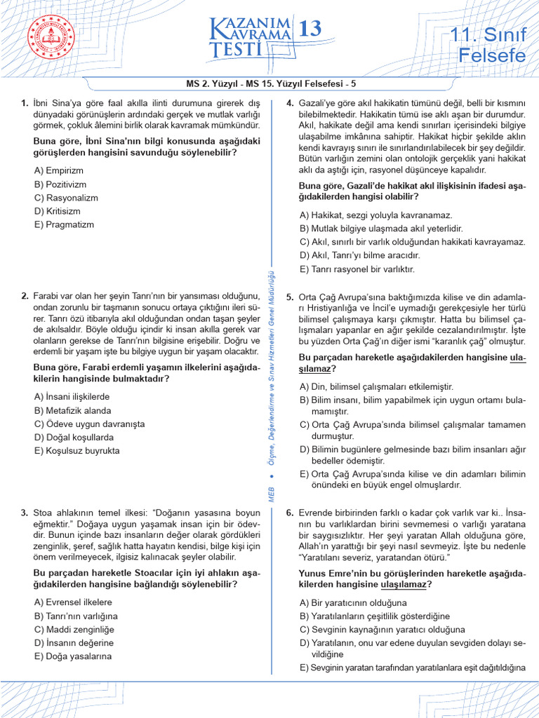 Sınıf Felsefe Felsefe | PDF