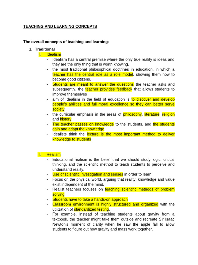 TEACHING AND LEARNING CONCEPTS | PDF | Philosophical Realism | Reality