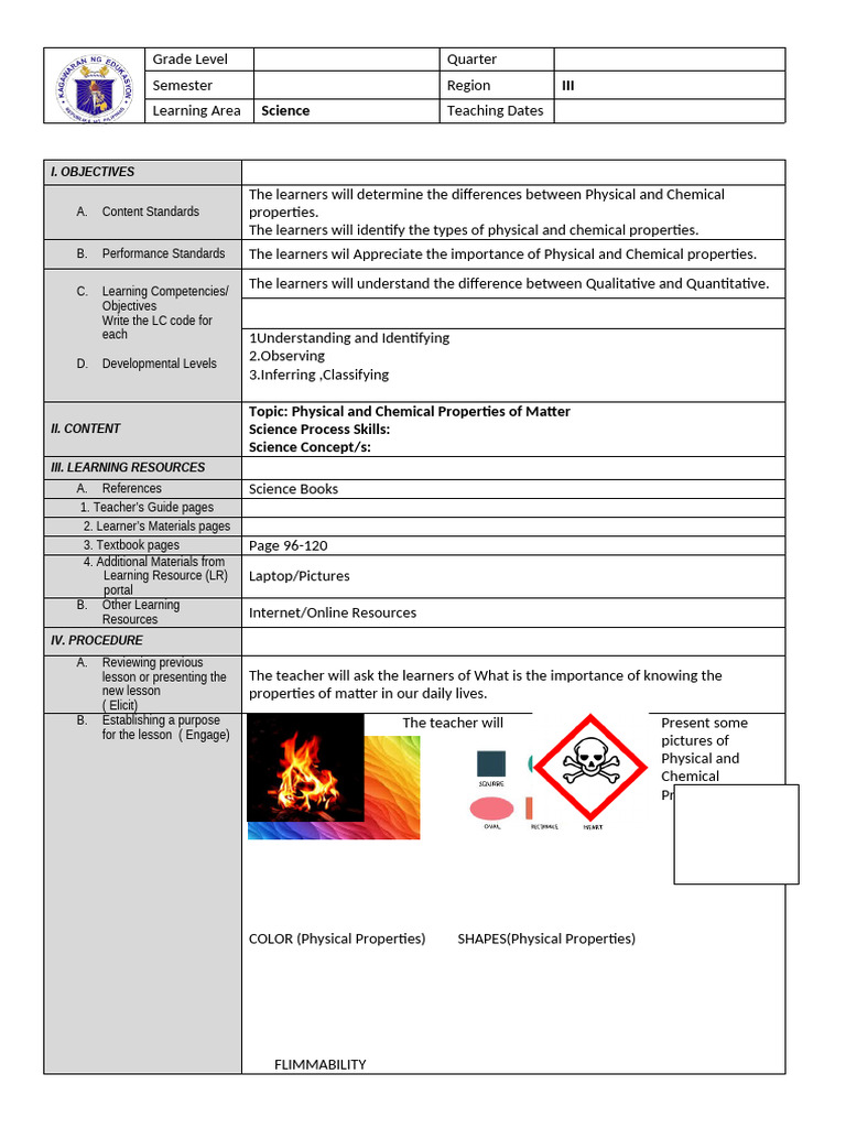 DLP Physical and Chemical Properties | PDF | Learning | Teachers