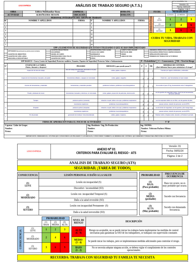Ats-trabajos de Albañileria-ssoma-f01 Ats.2 - Llenado | PDF