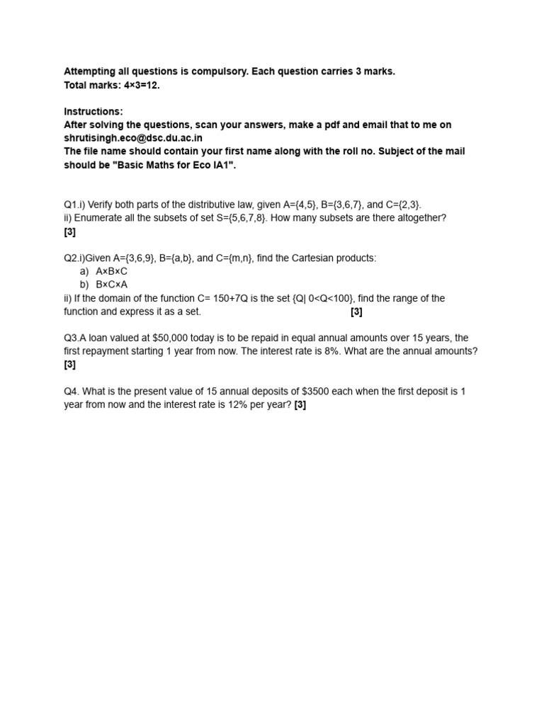 Basic Maths QP IA1-1 | PDF