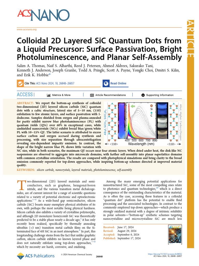 thomas-et-al-2024-colloidal-2d-layered-sic-quantum-dots-from-a-liquid-precursor-surface ...
