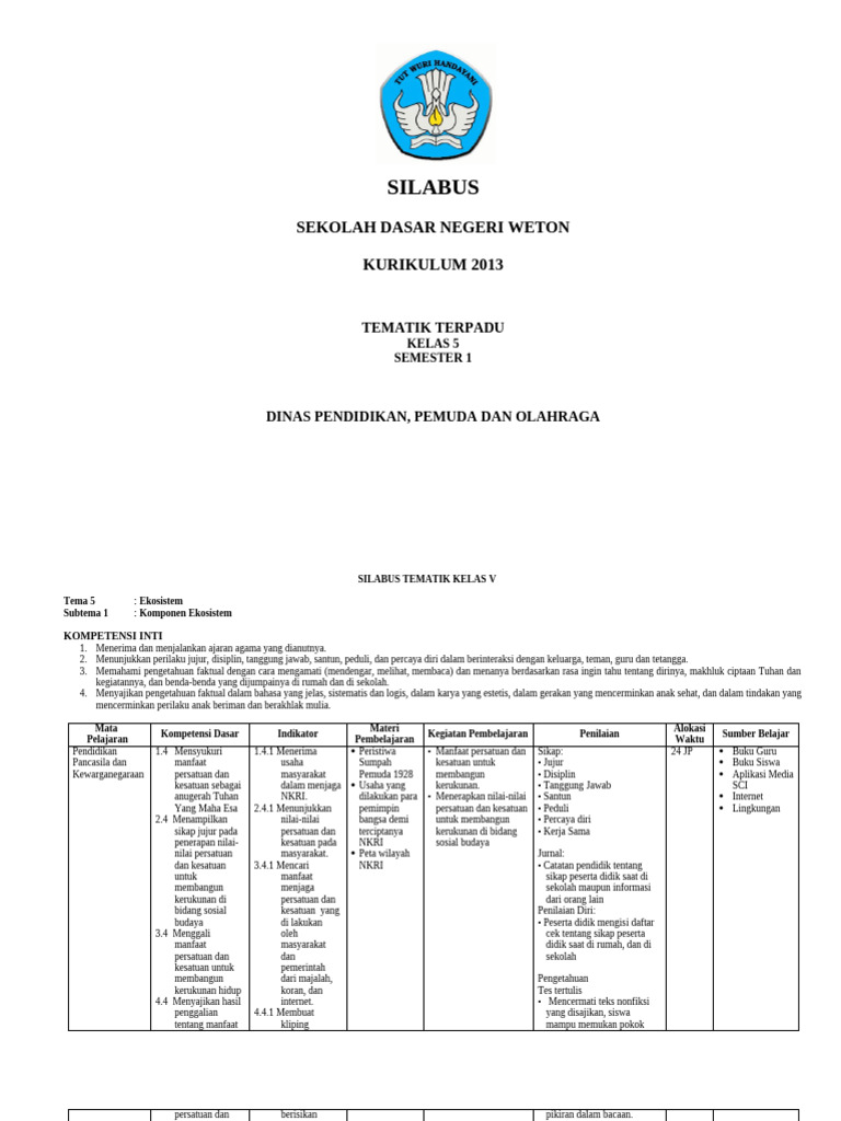 Silabus Tema 5 | PDF
