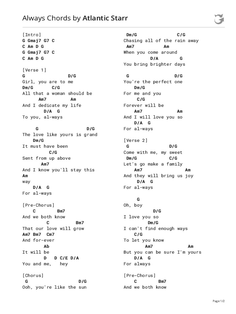 Always Chords by Atlantic Starr | PDF | Song Structure | Musical Forms