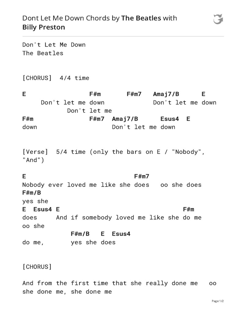 Don't Let Me Down Chords Guide | PDF