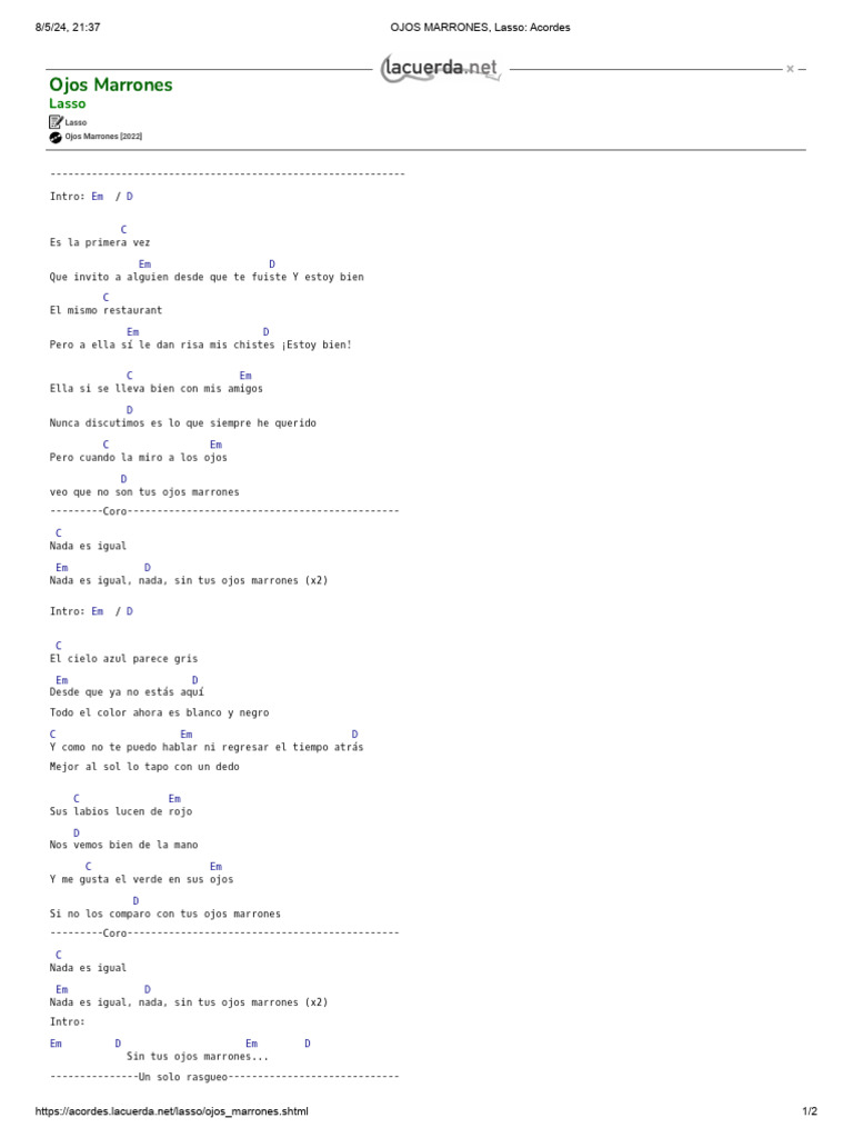 OJOS MARRONES, Lasso - Acordes | PDF