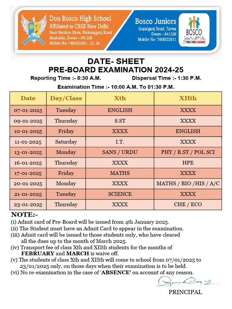 Pre-Board Date Sheet 2024-25 | PDF