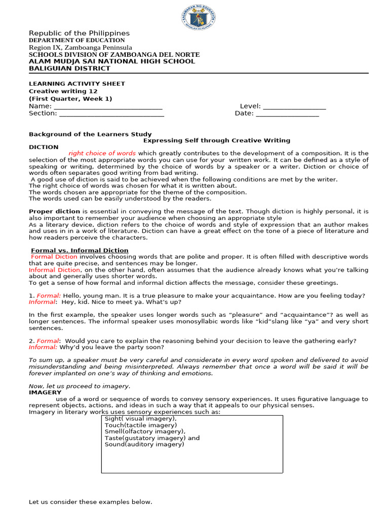 Las Creative Writing 12 Wk1 | PDF | Senses | Somatosensory System