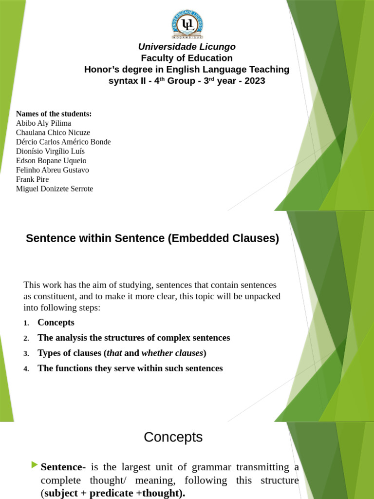 4th Group - SYNTAX Sentence Within Sentence | PDF | Clause | Subject ...