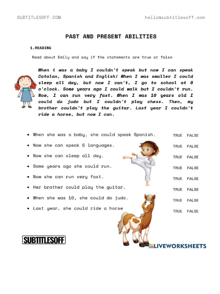 Worksheet - 2031168 Past and Present Abilities Can and Could. | PDF