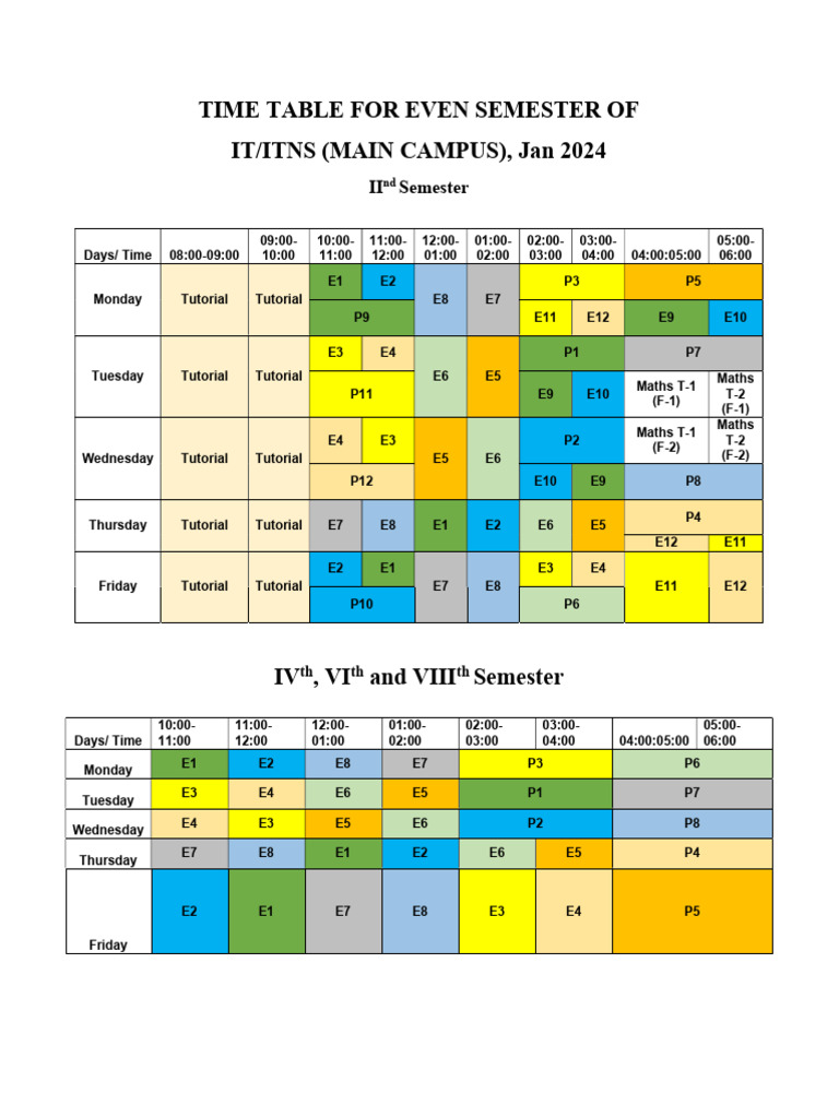 Time Table For Even Semester of It | PDF