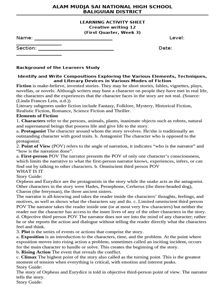 Las Creative Writing 12 Wk3 | PDF | Narration | Narrative