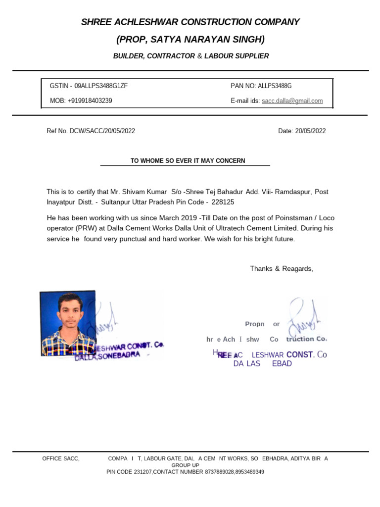 SHREE ACHLESHWAR CONSTRUCTION COMPANY Shivam | PDF