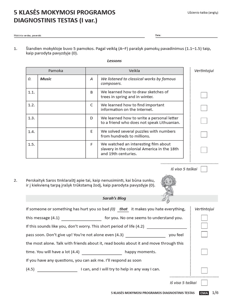 Anglu 5 Testas 1var | PDF