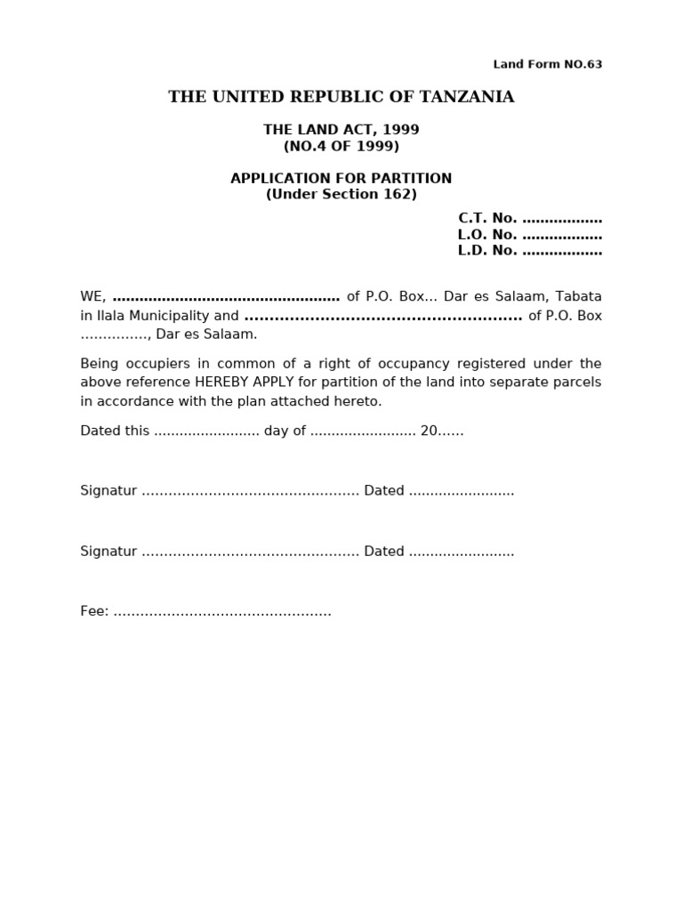 Application for Land Partition Form 63 | PDF