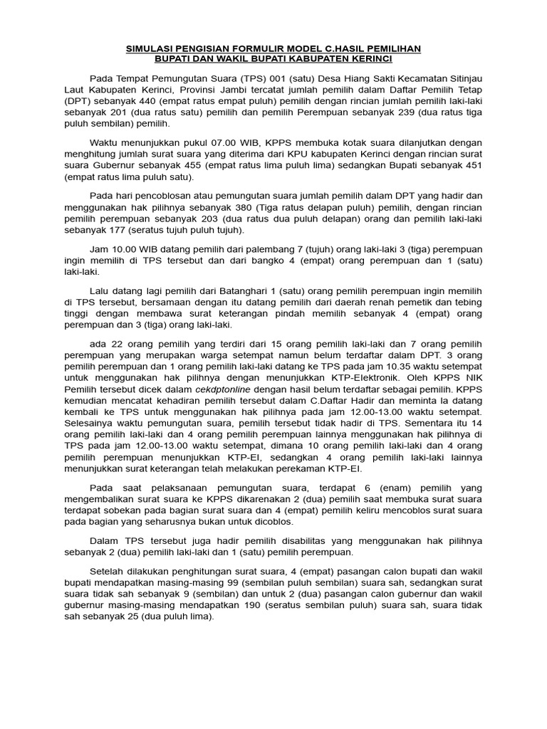 SITINJAU LAUT-SIMULASI PENGISIAN FORMULIR MODEL C HASIL | PDF