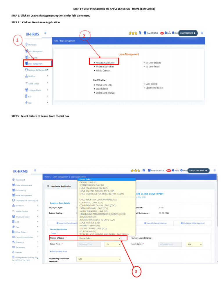 Step by Step Procedure To Apply Leave On Hrms | PDF