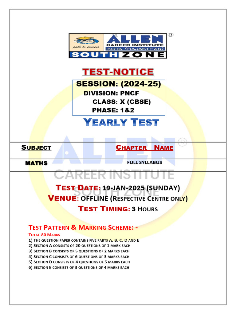 10TH CBSE YEARLY TEST PH-1&2 (19-Jan-2025) | PDF