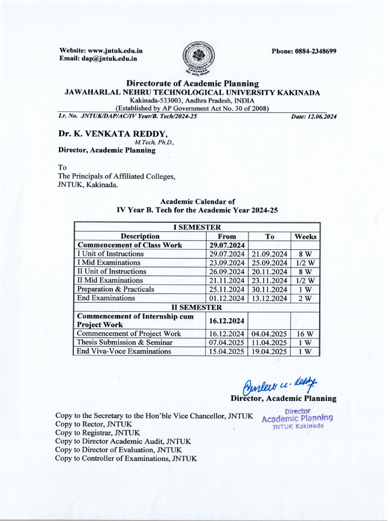 JNTUK B.Tech 4th Year AC 2024-25 | PDF