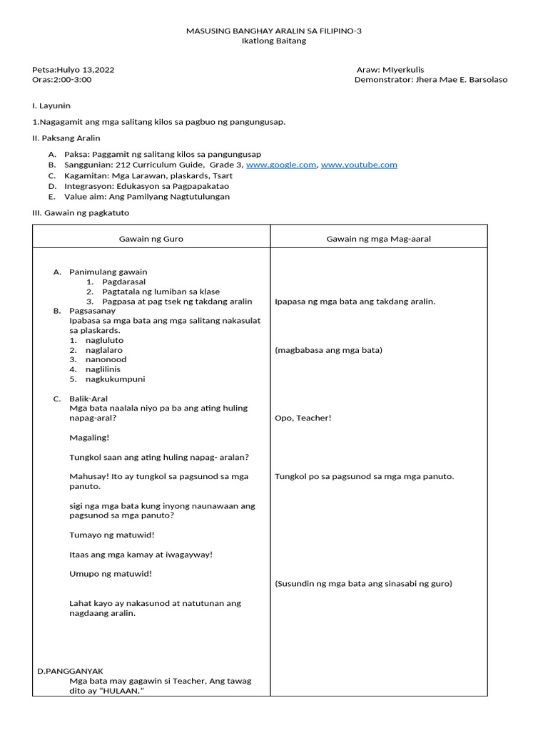 Lessonplaninfilipino 1 | PDF