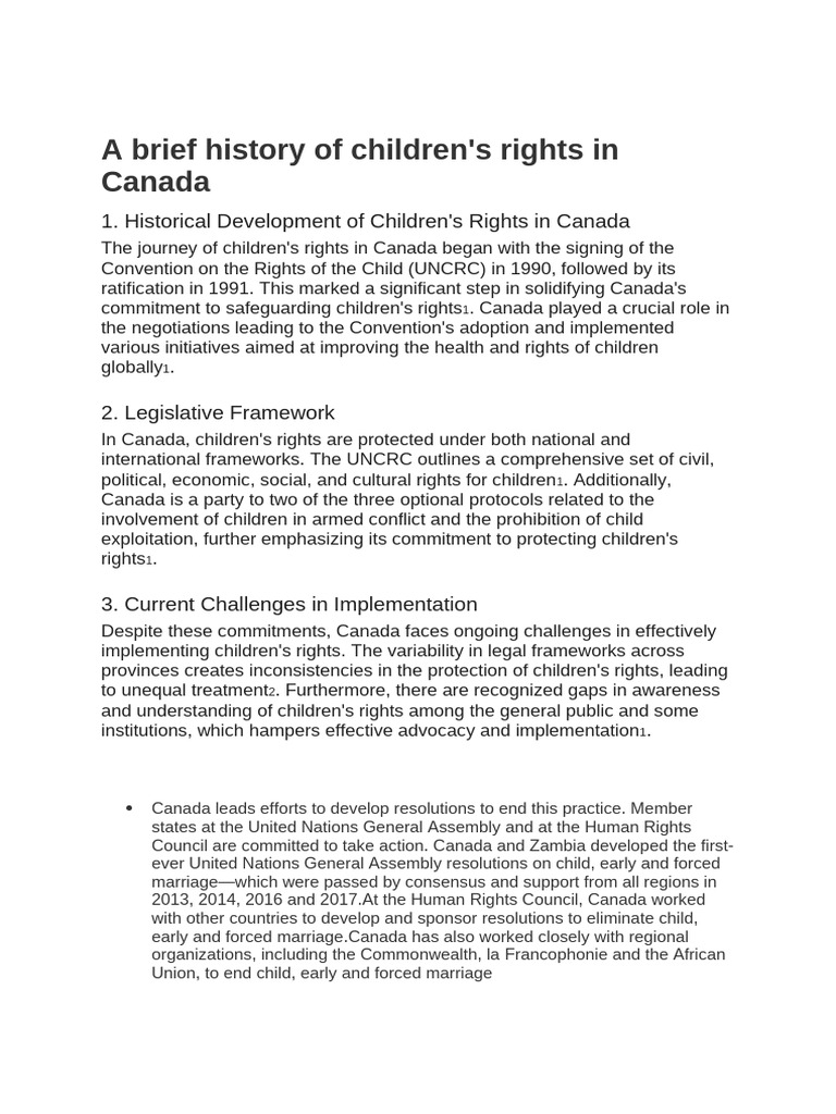 A Brief History of Children Rights in Canada | PDF | International ...