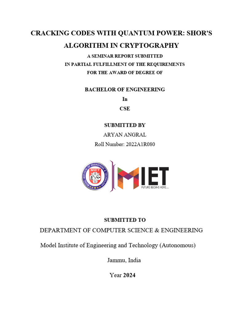 Shor's Algorithm in Quantum Cryptography | PDF | Quantum Computing ...