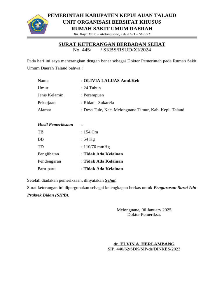 01 NOVEMBER 2024 SKBS - SIPB - Dr. ELVIN A. HERLAMBANG | PDF