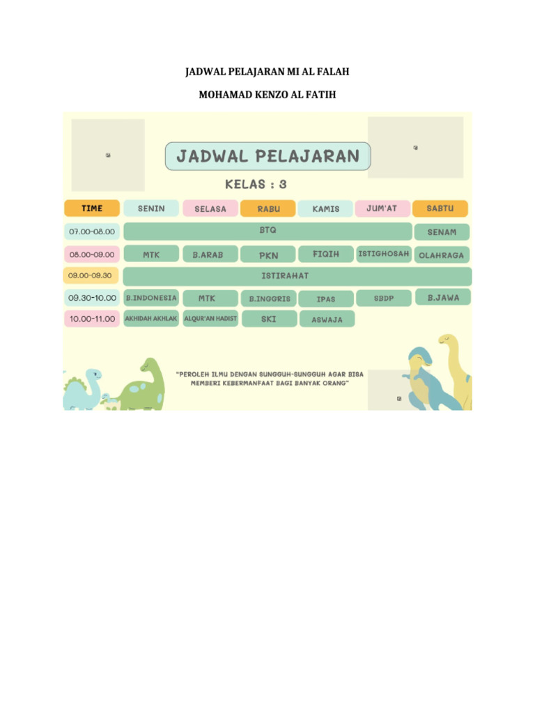 JADWAL PELAJARAN MI AL FALAH | PDF