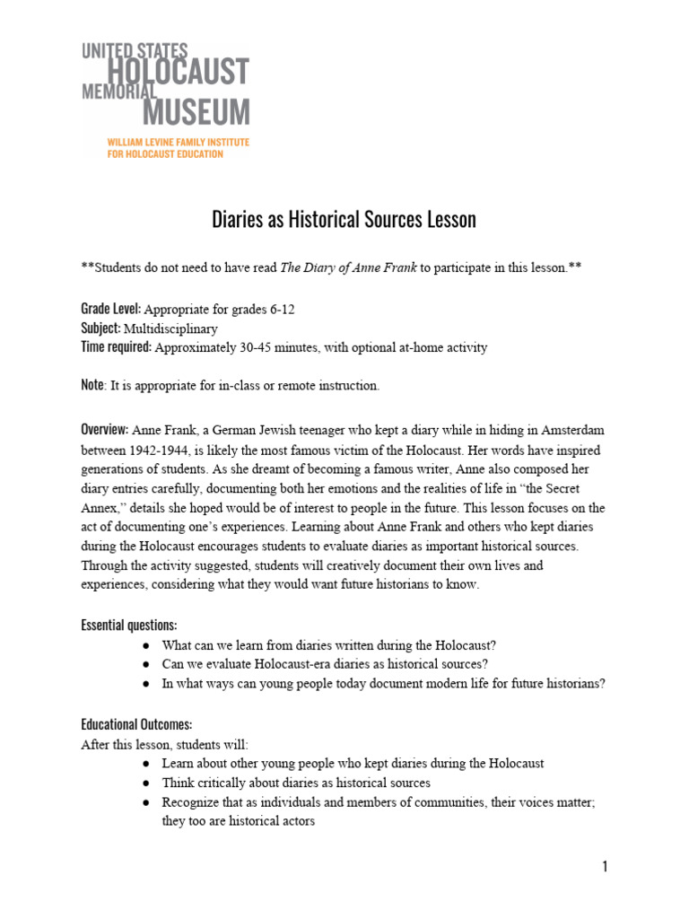 USHMM Diaries Lesson | PDF
