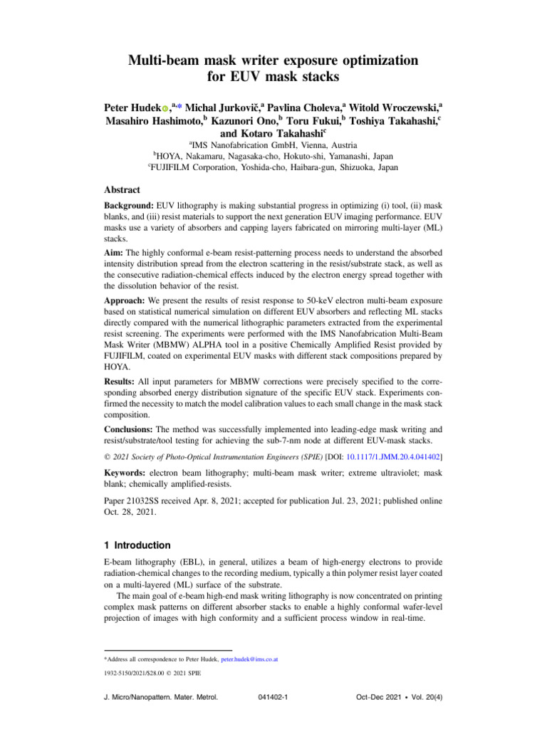 Multi-Beam Mask Writer Exposure Optimization For EUV Mask Stacks (IMS ...