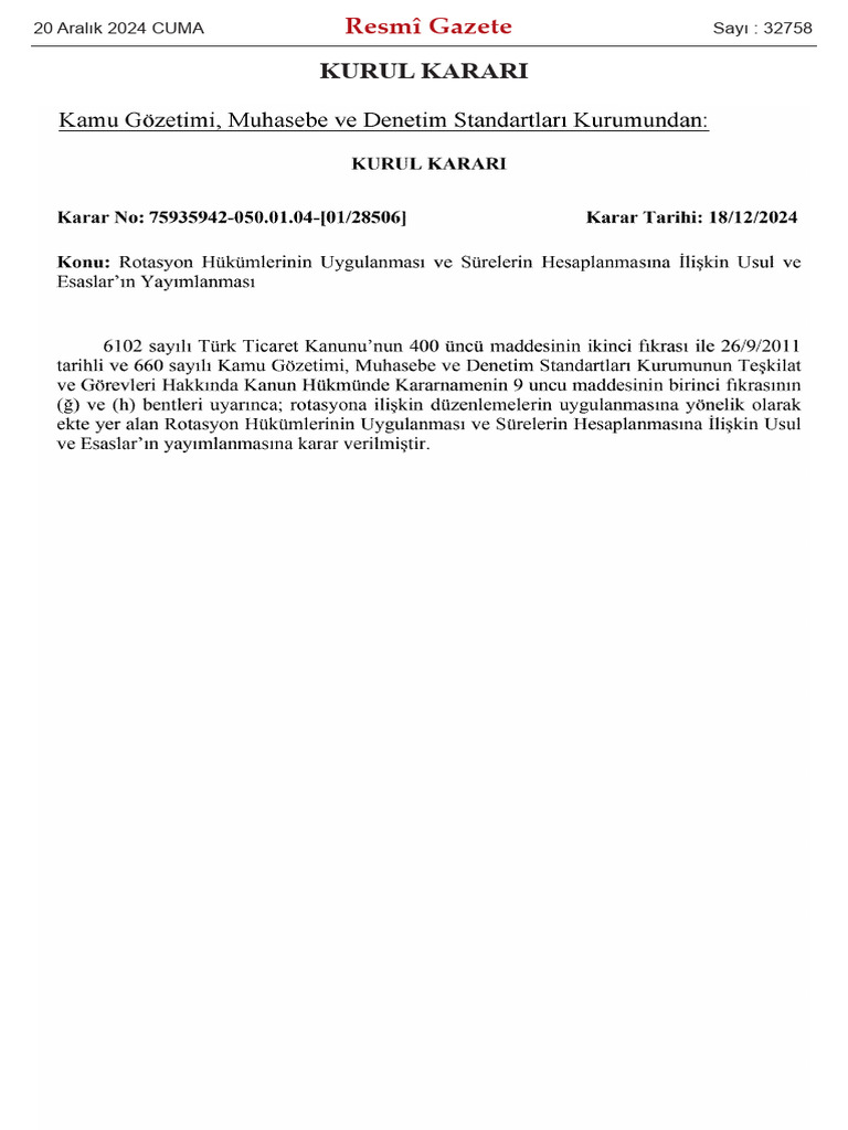 KGK Bağimsiz Deneti̇m Rotasyon Süreleri̇ 20241220-9 | PDF