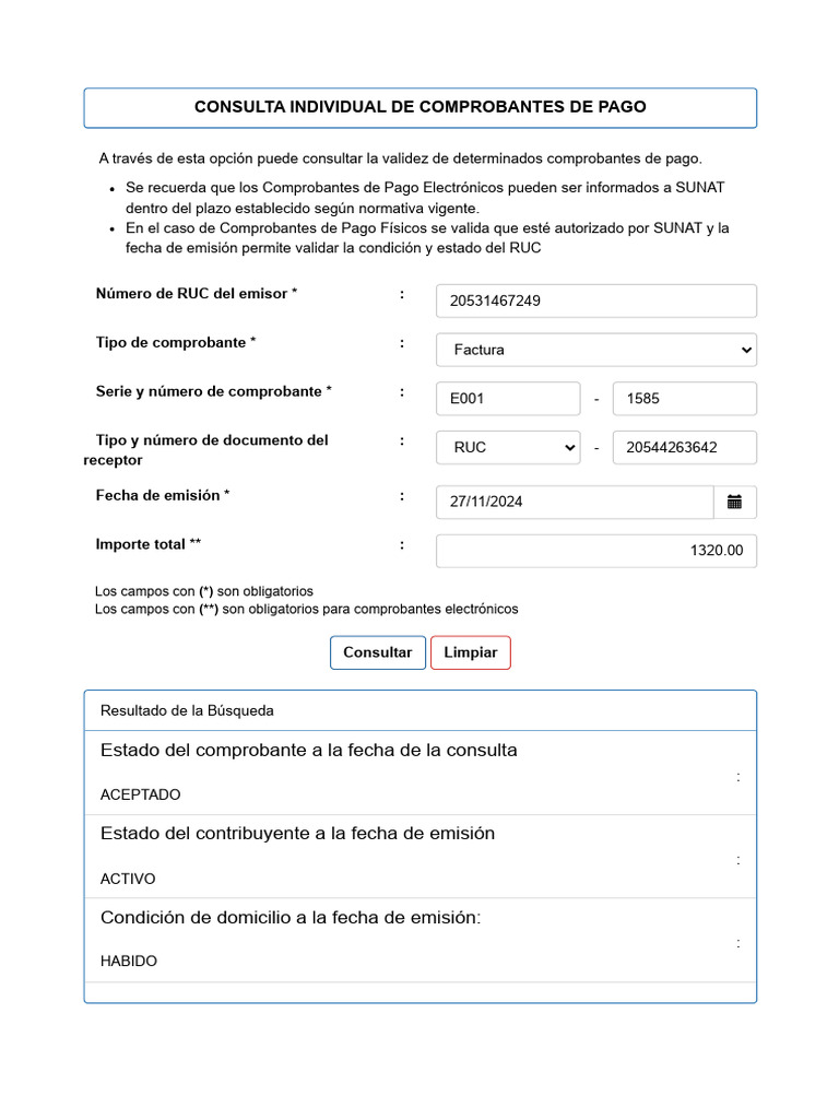 Consulta de Validez de Cpe E001-1585 | PDF