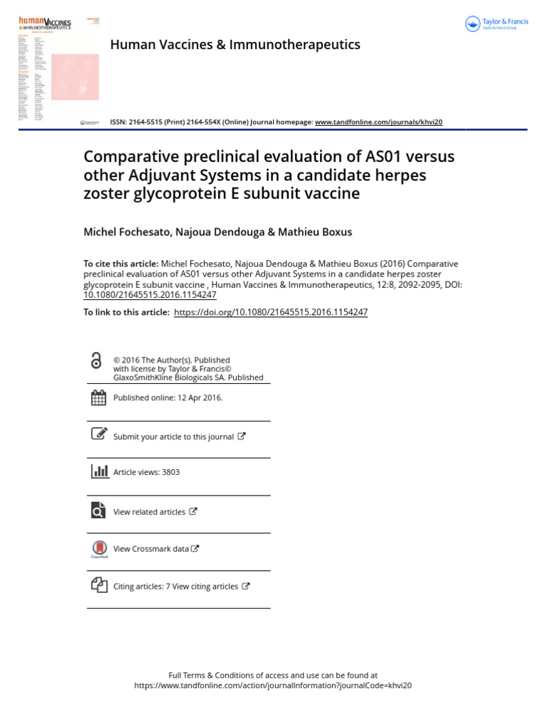 Comparative Preclinical Evaluation of AS01 Versus Other Adjuvant ...