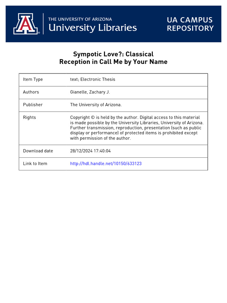 Classical Themes in Call Me by Your Name | PDF