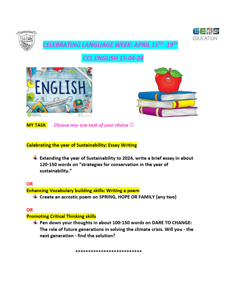 SST Celebrating Language Week CCL English 2024 | PDF