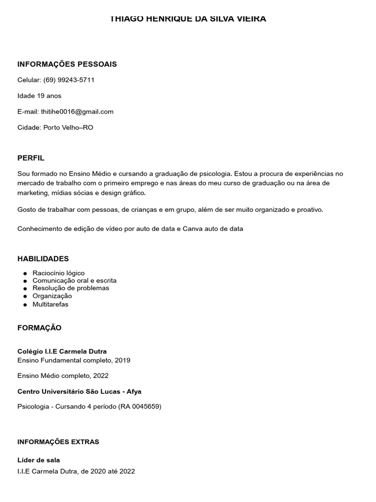 Currículo Thiago Henrique PDF | PDF