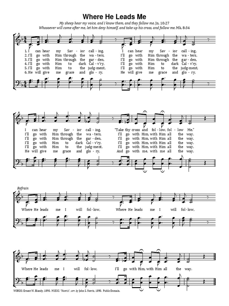 Where He Leads Me Lyrics | PDF