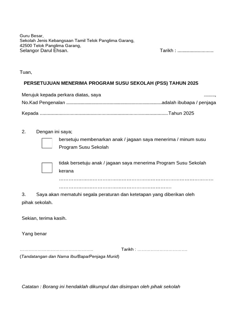 SURAT SETUJU TERIMA SUSU | PDF