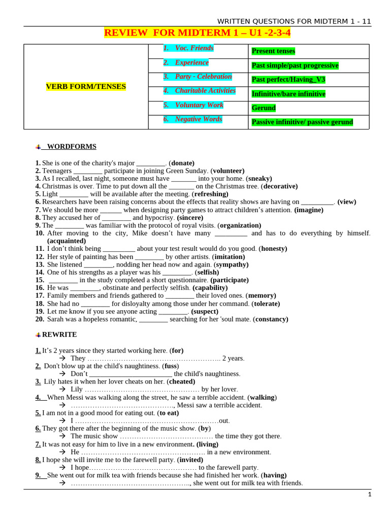 ON TU LUAN 11- MIDTERM | PDF | Grammar | Linguistics