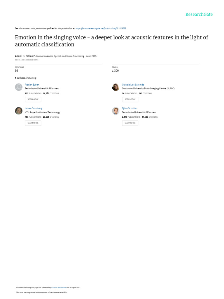 Emotion in The Singing Voice - A Deeper Look at Acoustic Features in ...