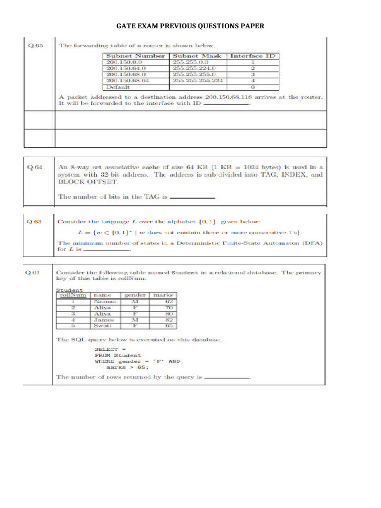 Gate Exam Previous Questions Paper | PDF