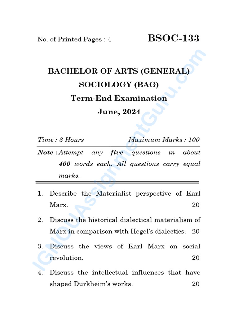 June 2024 BSOC-133 | PDF | Sociology | Karl Marx